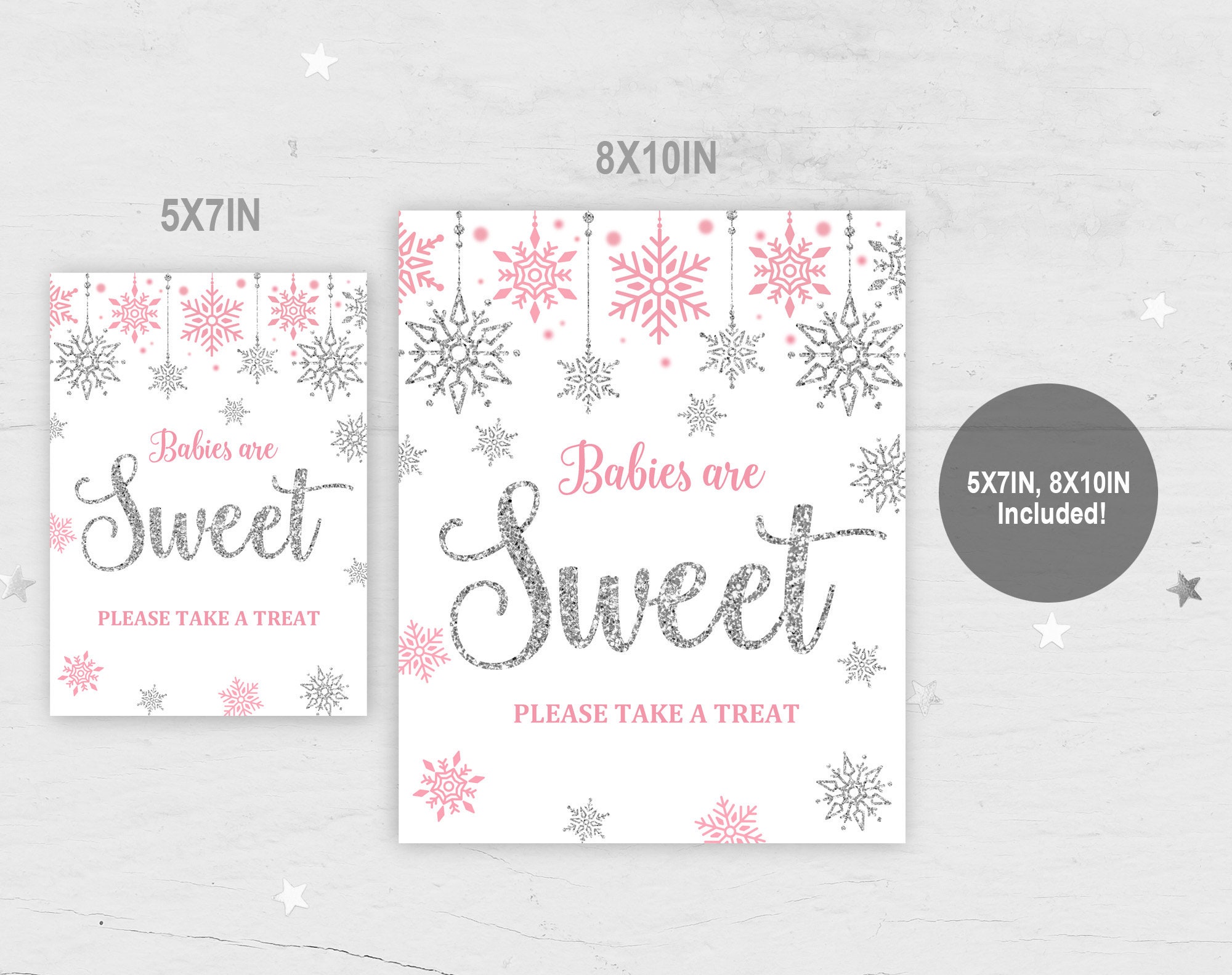 Sweets and Treats Sign Winter Party Sign Pink Silver Snowflake - Etsy