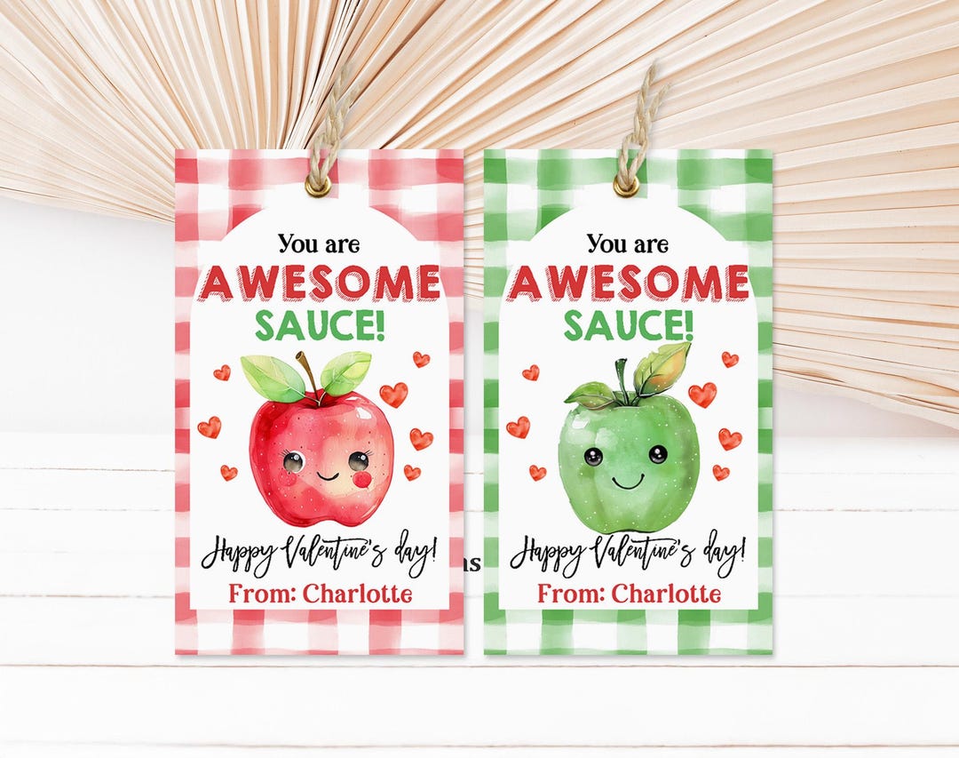 Valentine Gift Tags: Applesauce Favor Labels - Editable Printable Vat55 ...