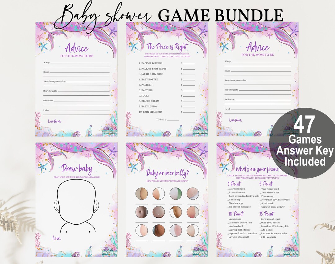 Editable Mermaid Baby Shower Game Set Bundle Under the Sea Baby Shower ...