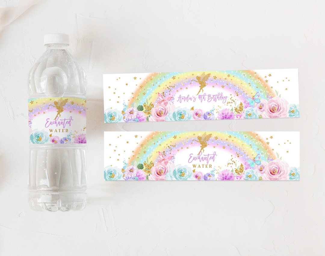 Fairy Birthday Water Bottle Labels Enchanted Magical Floral - Etsy