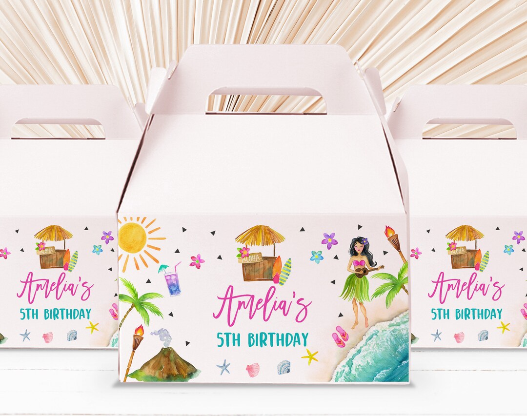 Gable Box Label: Hawaiian Birthday Luau - Tropical Party Favor Bir363 ...