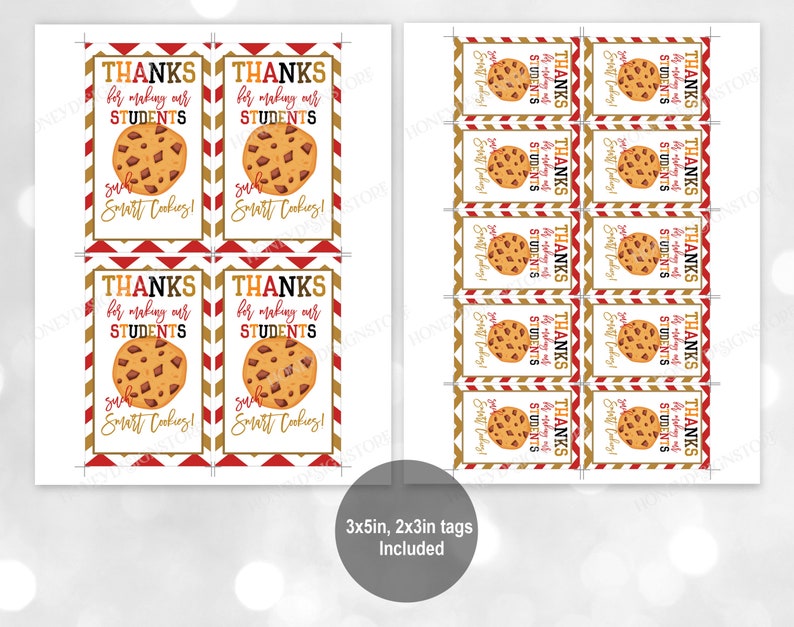 Teacher Cookie Gift Tags - Editable Thank You Labels, Instant Download ...