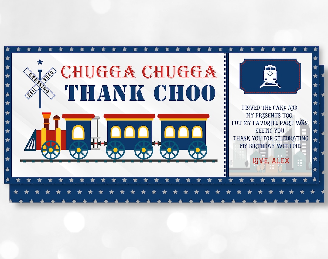 Train Thank You Card Train Ticket Thank You EDITABLE Download Bir137 - Etsy