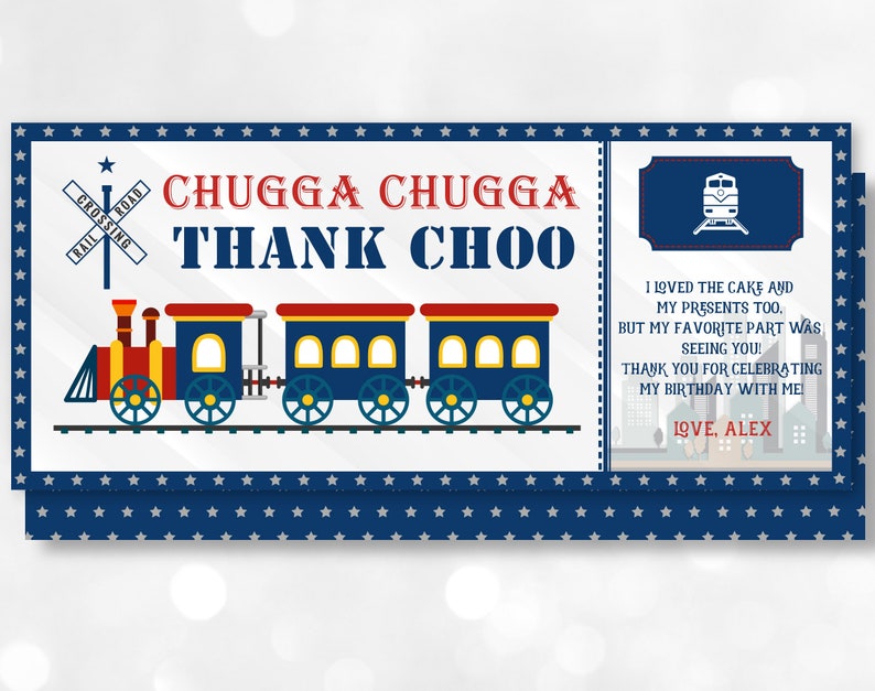 Train Thank You Card Train Ticket Thank You EDITABLE Download Bir137 - Etsy