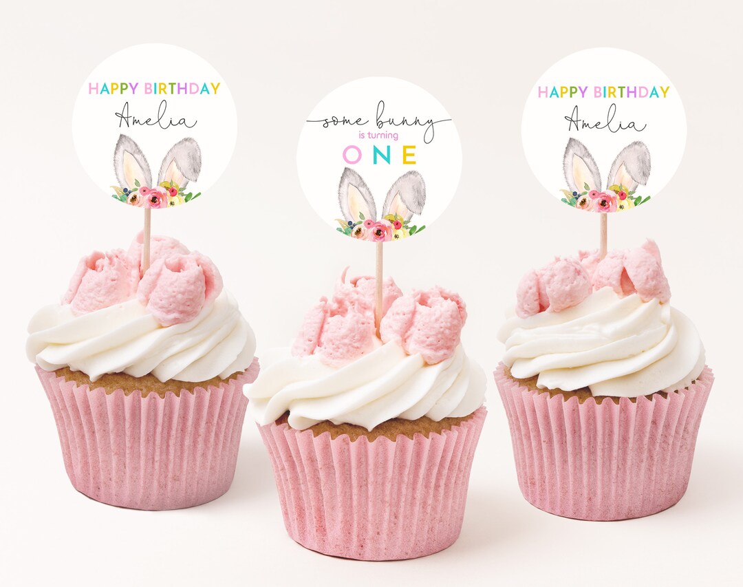 Bunny Birthday Cupcake Topper Printable Bunny Cake Toppers Rabbit Ears ...