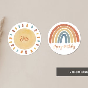 Boho Sunshine Rainbow Cupcake Toppers Sun Sticker Rainbow Label ...