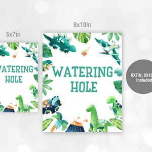 Birthday Drink Table Sign: Cute Dino Watering Hole - Tropical Party ...