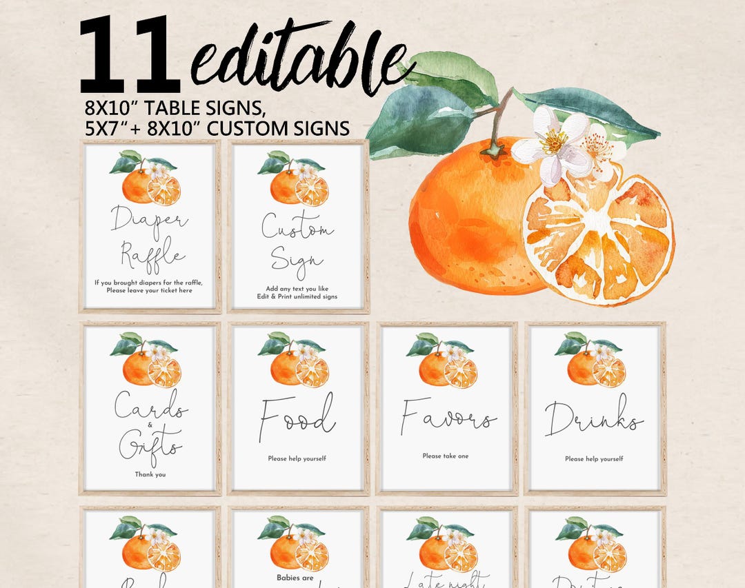 Baby Shower Table Signs: Little Cutie Citrus Theme - Editable Digital ...