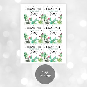 Cactus Teacher Appreciation Favor Tags Thank You for Helping Me Grow ...