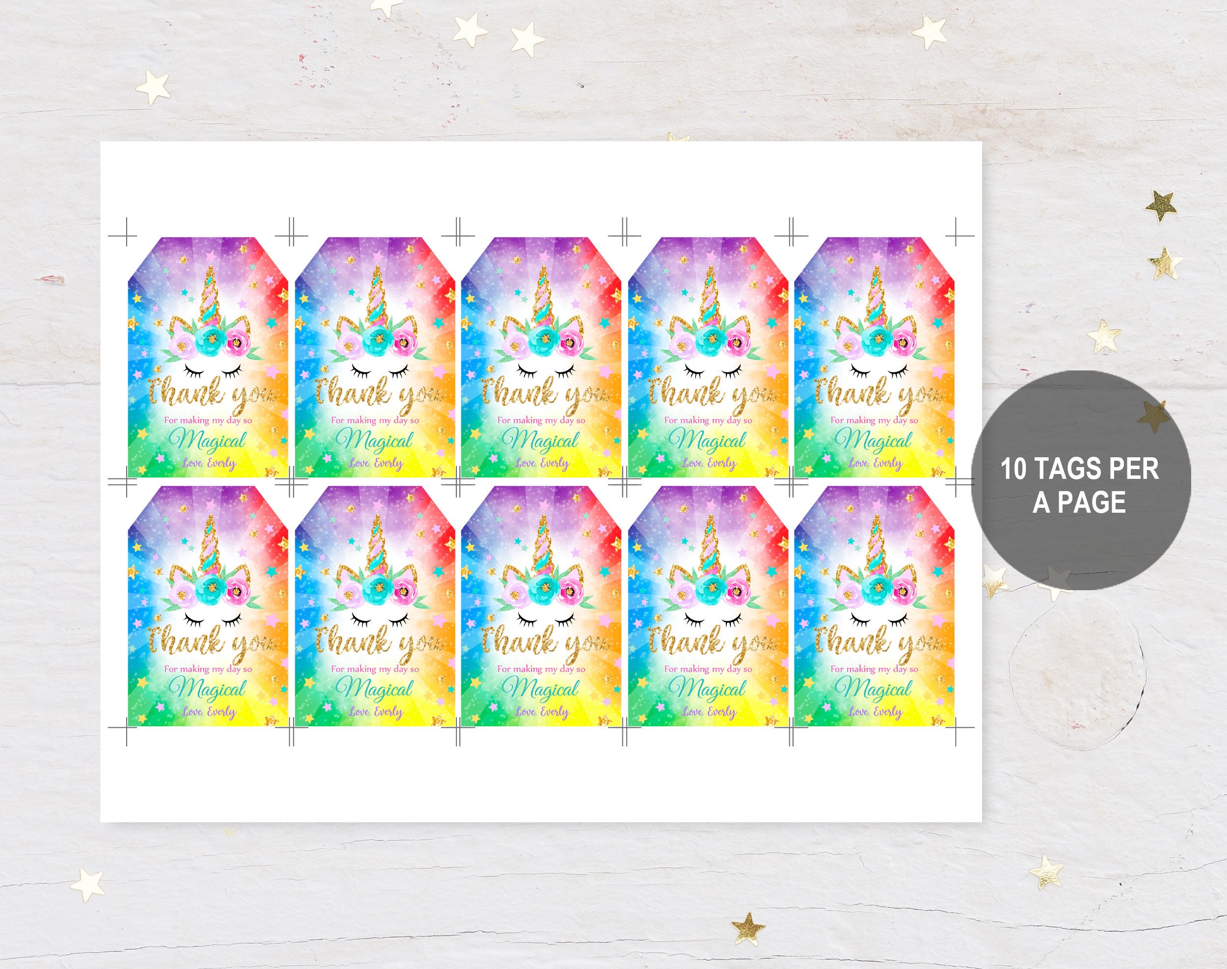Unicorn Birthday Tags: Rainbow Design - Editable Baby Shower Bir87 - Etsy