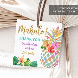 EDITABLE Pineapple Aloha Birthday Thank You Labels Mahalo Favor Tag ...