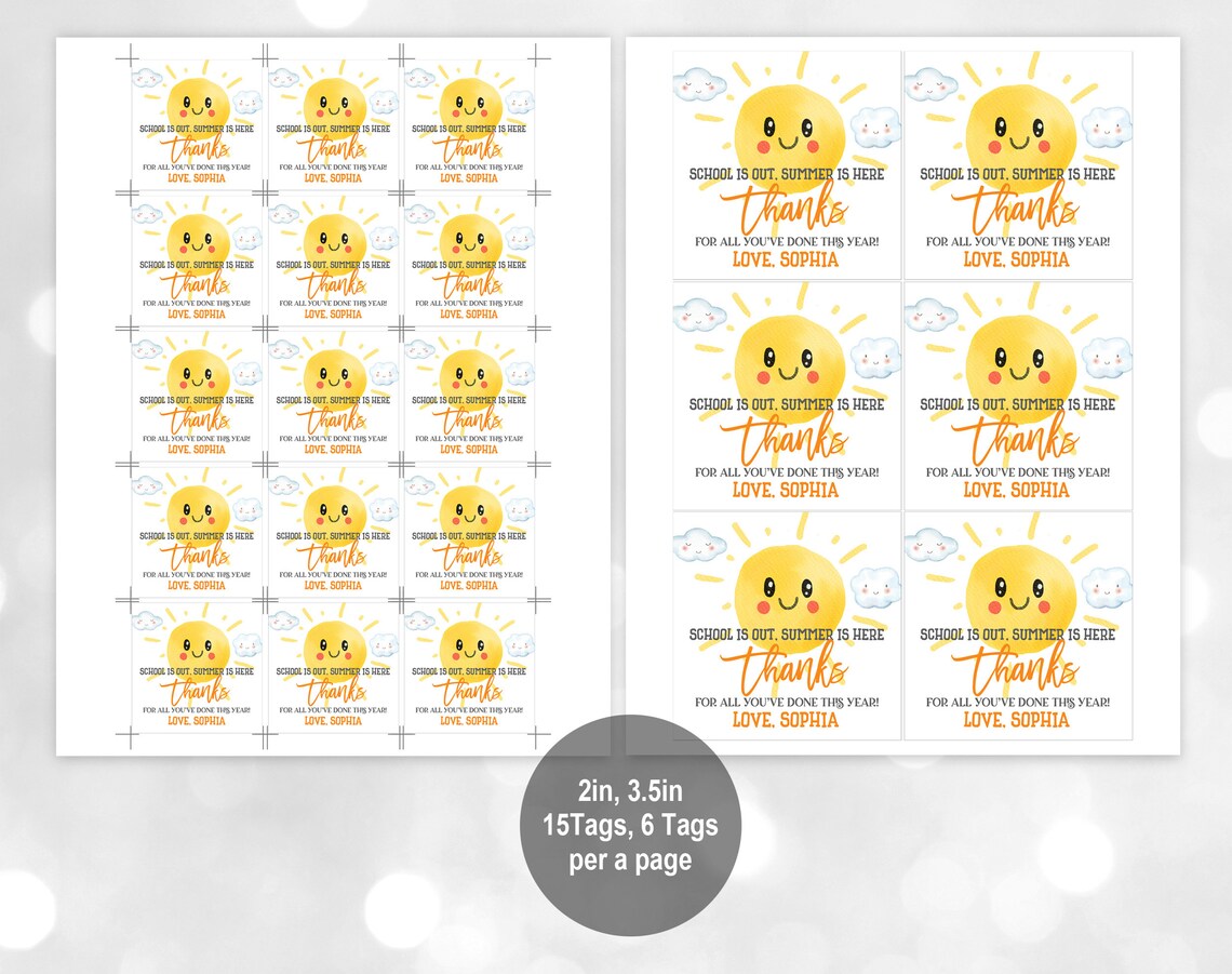 Sunshine Teacher Thank You Gift Tag School is Out Summer is - Etsy