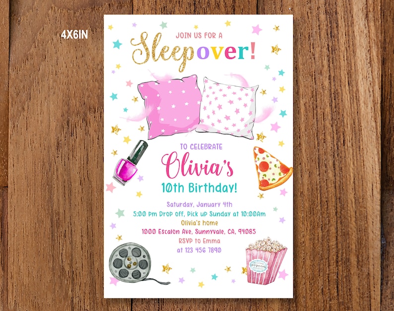 Sleepover Birthday Invitation Slumber Party Teen Invite Girl - Etsy