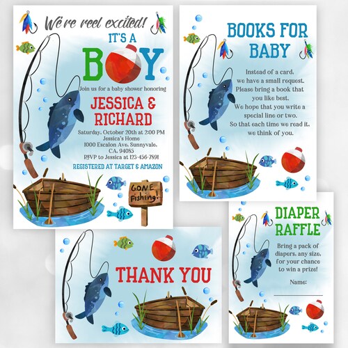 Editable Fishing Baby Shower Invitation Invite Digital 5x7 Set - Etsy