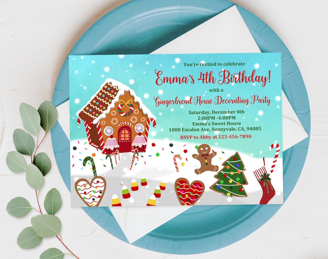 Gingerbread House Birthday Invitation Gingerbread House Decorating ...