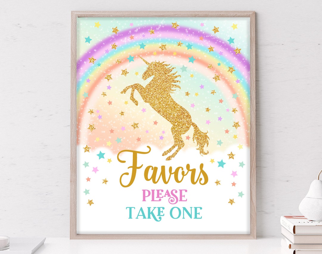 Unicorn Party Favor Sign, Pastel Rainbow (printable Digital Download ...