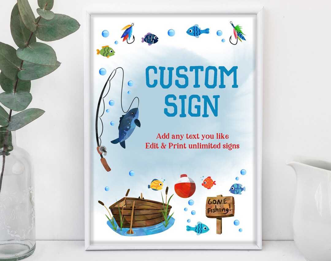 Fishing Party Custom Sign Fishing Birthday Baby Shower Sign Table ...