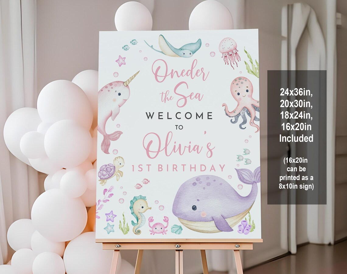 Birthday Welcome Sign: Under the Sea Ocean Animals - Editable Printable ...