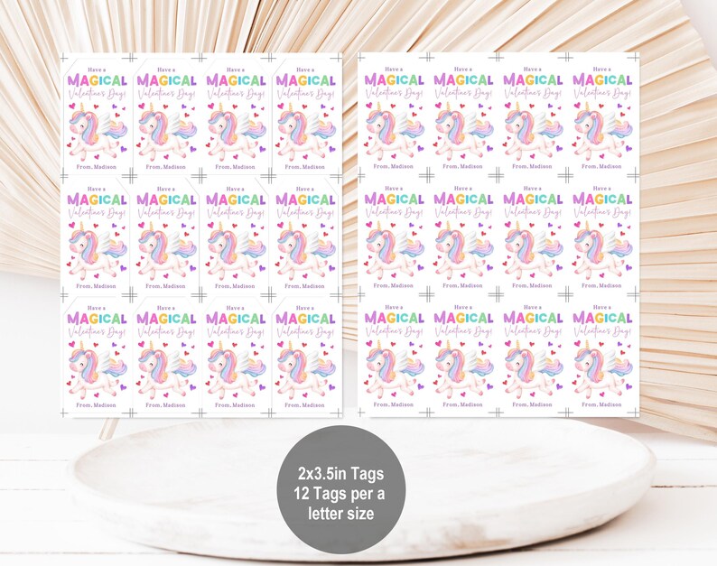 Unicorn Valentine Gift Tags - Printable, Editable Design Vat102 - Etsy