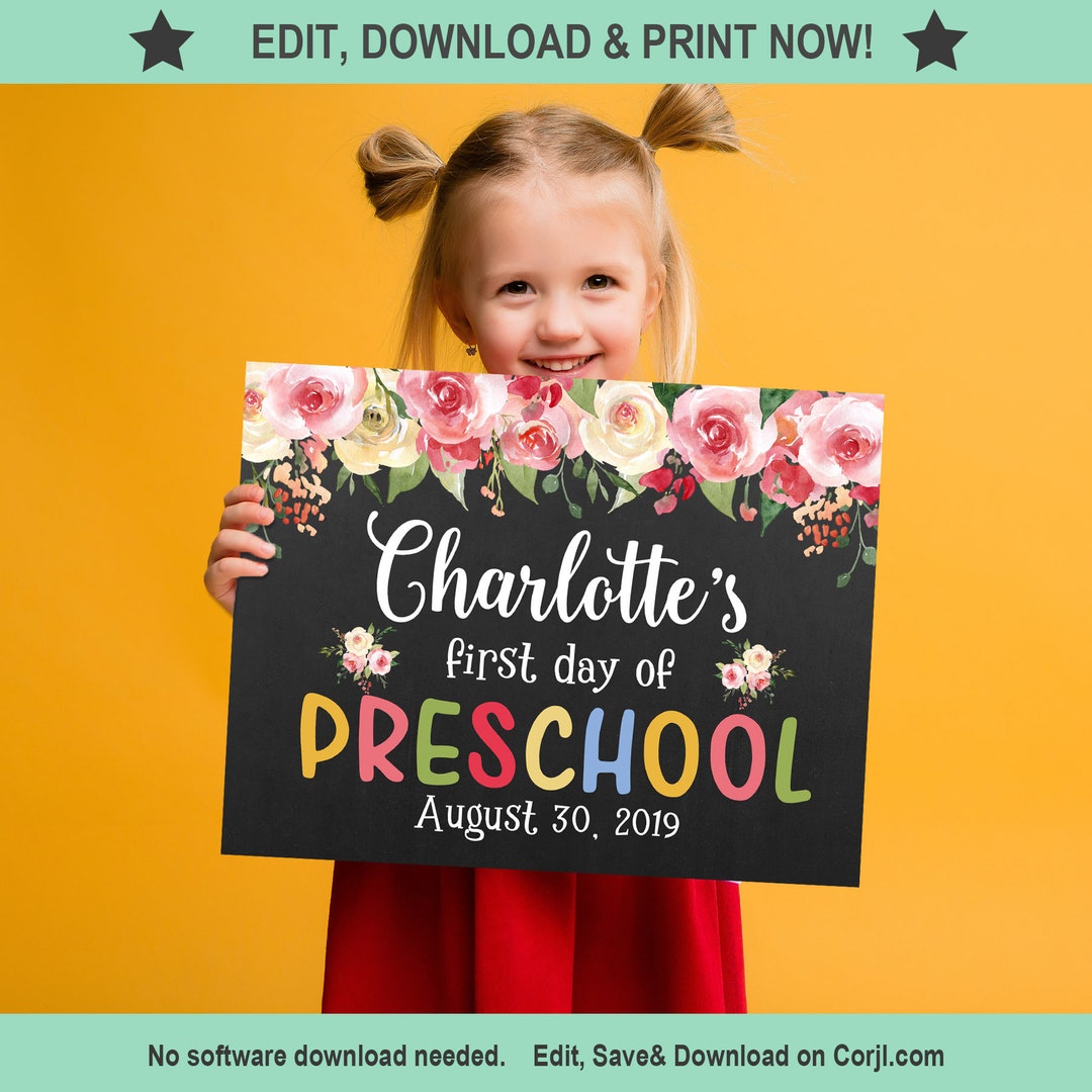 First & Last Day School Signs: Floral Chalkboard Template (editable) - Etsy