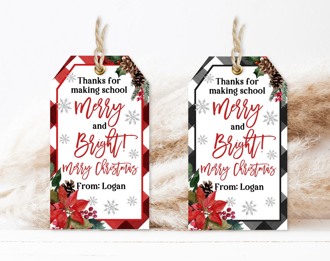 Christmas Gift Tag Merry and Bright Holiday Teacher Gift Tag Company ...