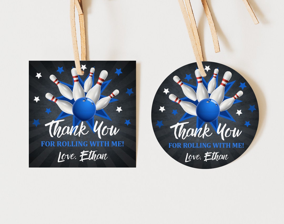 Bowling Birthday Favor Tags: Round Editable Thank You Stickers Bir123 ...