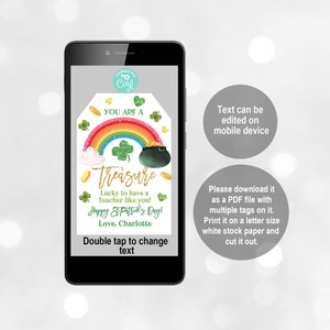 St. Patrick Day Gift Tag Teachers Treat Label Treasure Tag Teacher ...