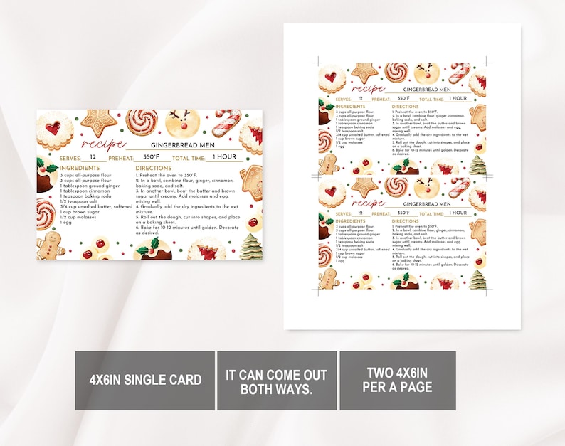 Cookie Recipe Card: Editable Holiday Design - Printable Template Chi45 ...