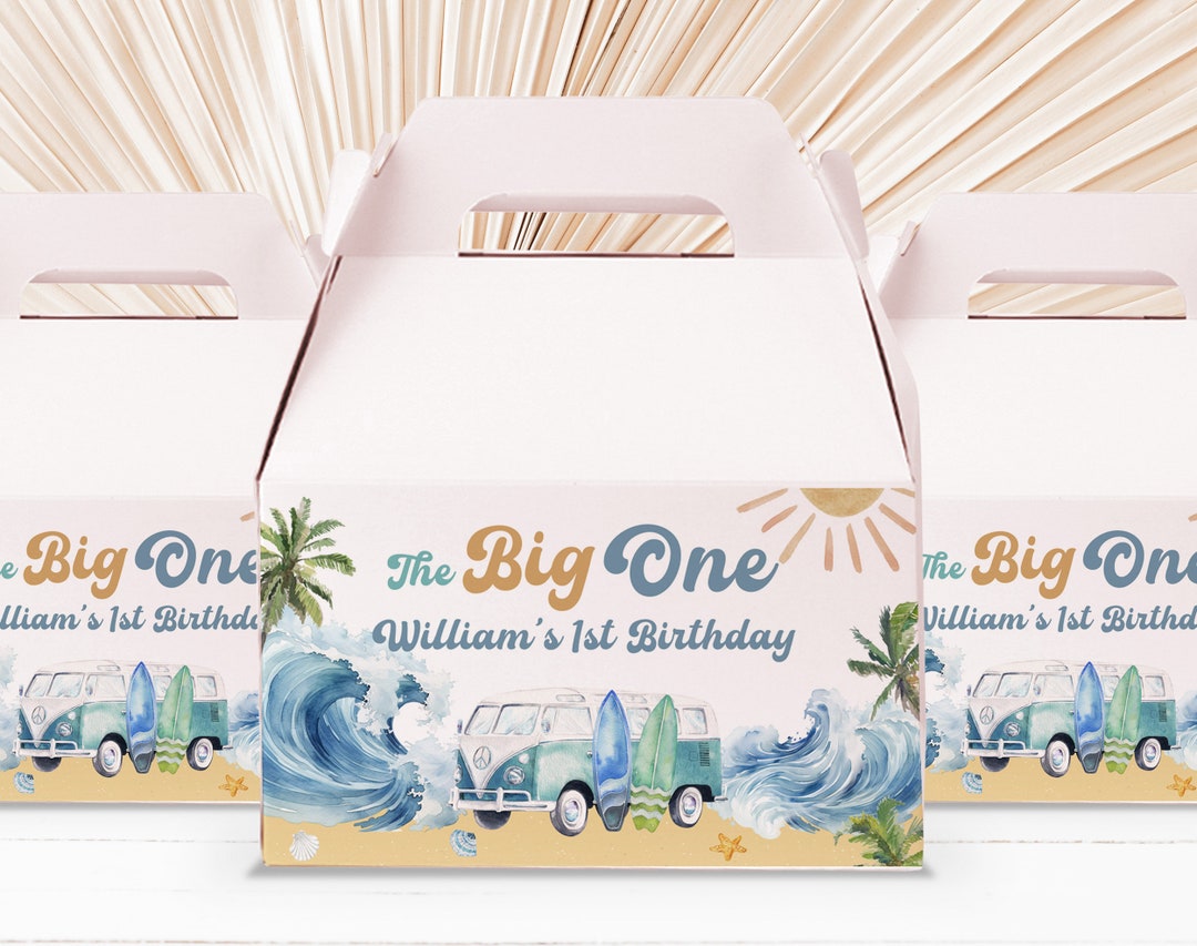 Editable Surf Birthday Gable Box Label the Big One Surf up Gift Box ...