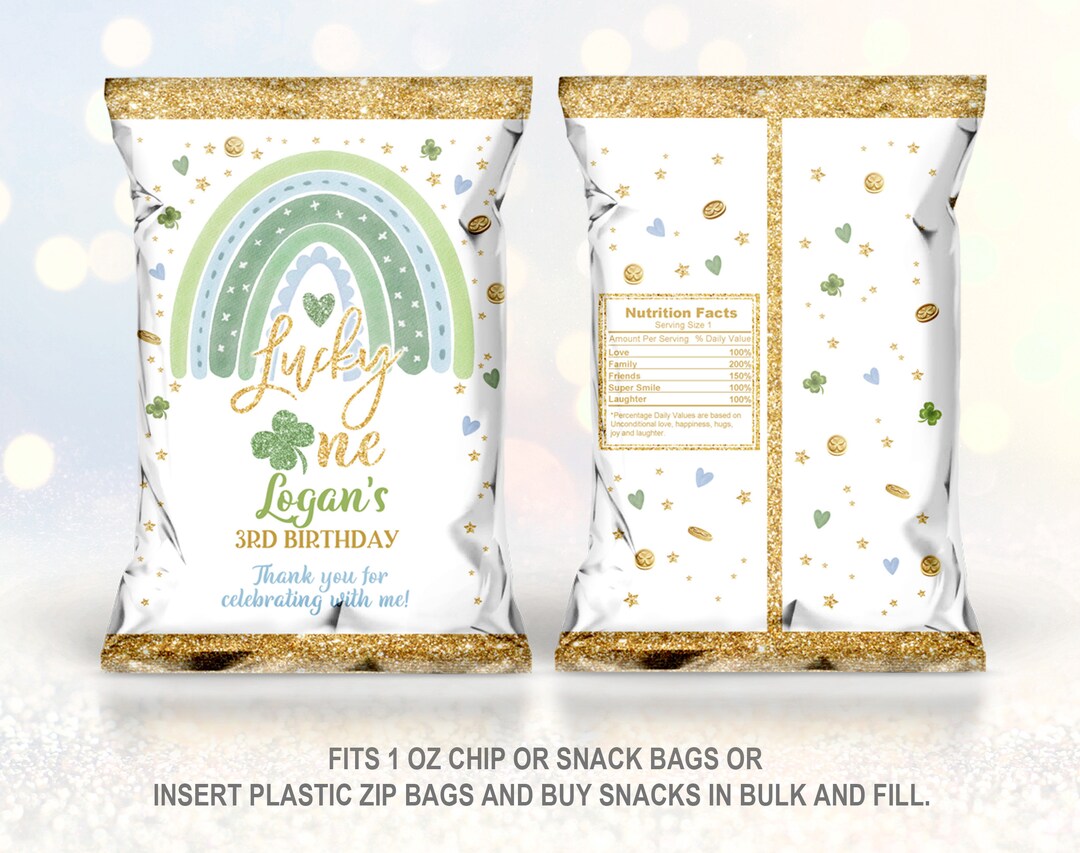 Birthday Chip Bag: St. Patrick's Day Shamrock Rainbow (editable ...