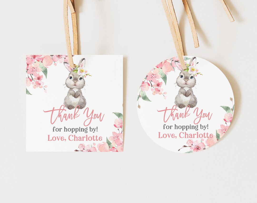 Bunny Birthday Thank You Tags Rabbit Label Spring Party Easter Girl ...
