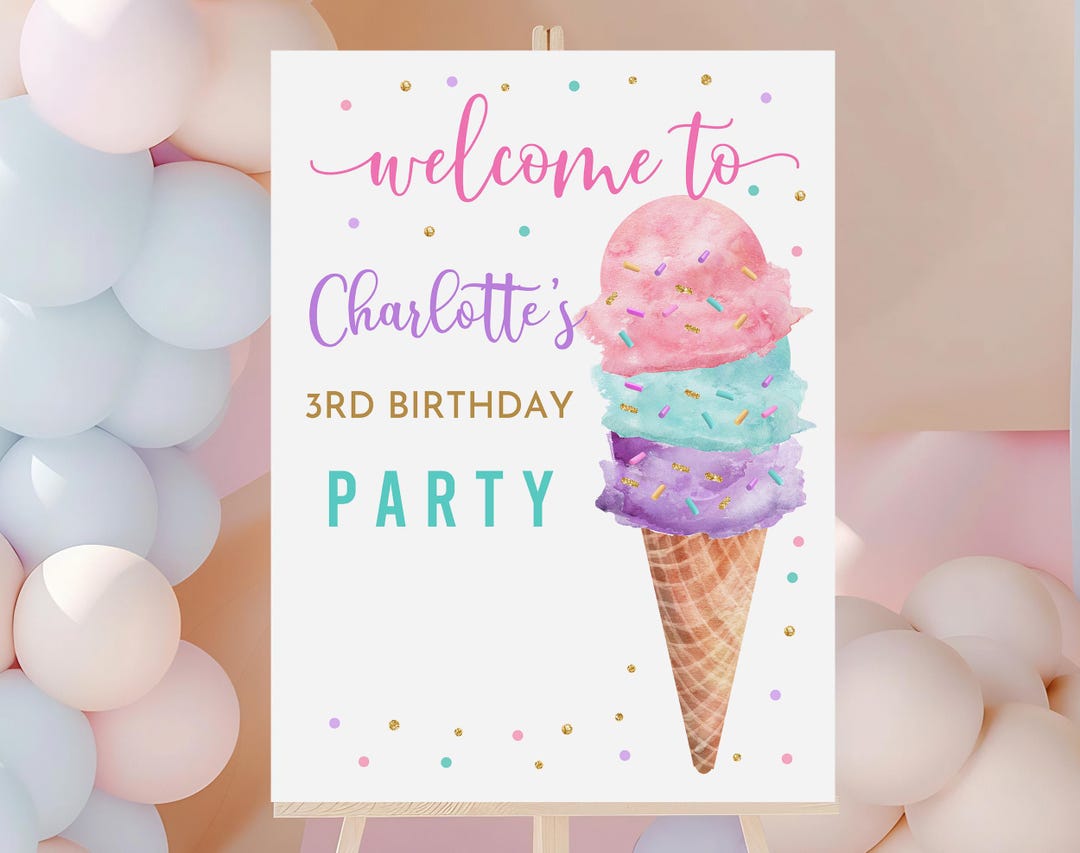 Editable Ice Cream Birthday Welcome Sign Ice Cream Birthday Welcome ...