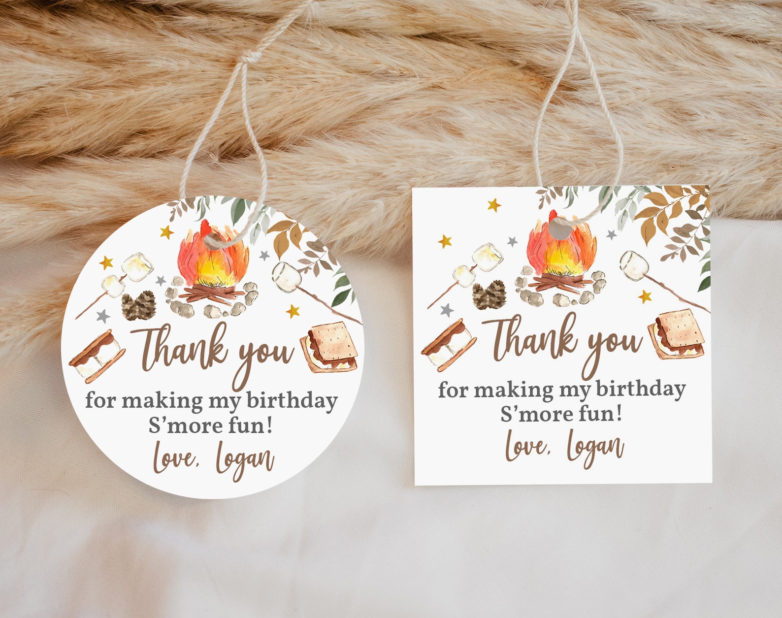 Editable S'mores Birthday Thank You Label Favor Tags S'more Fun S'more ...