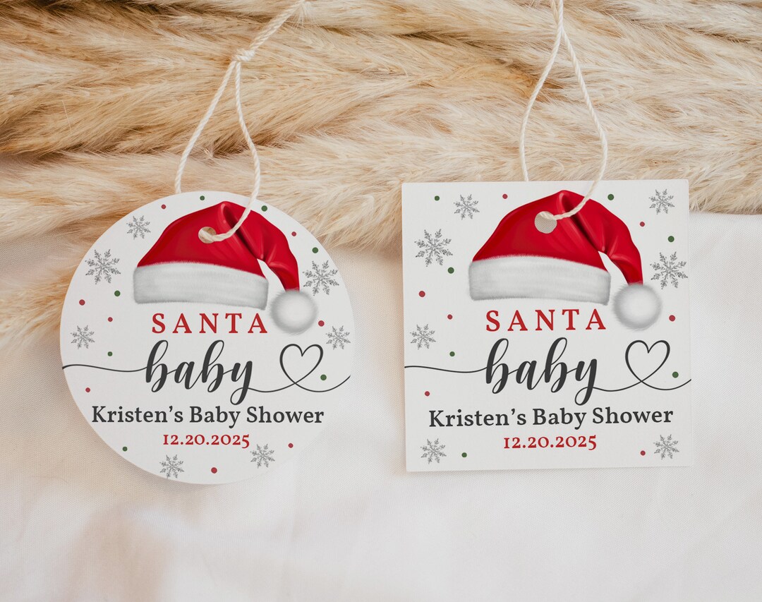 Christmas Baby Shower Favor Tag Santa Baby Gift Label Round Square ...