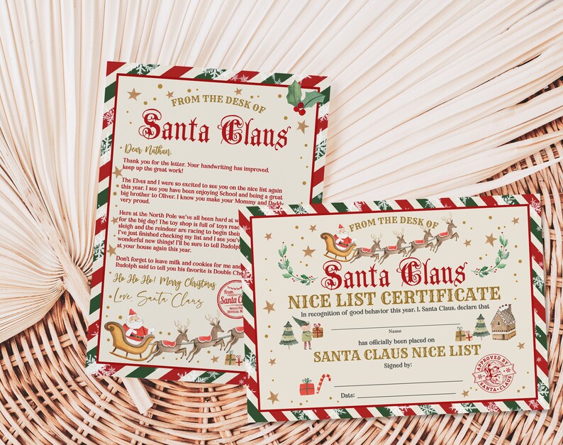 Letter From Santa Claus: Nice List Certificates (editable, Instant ...