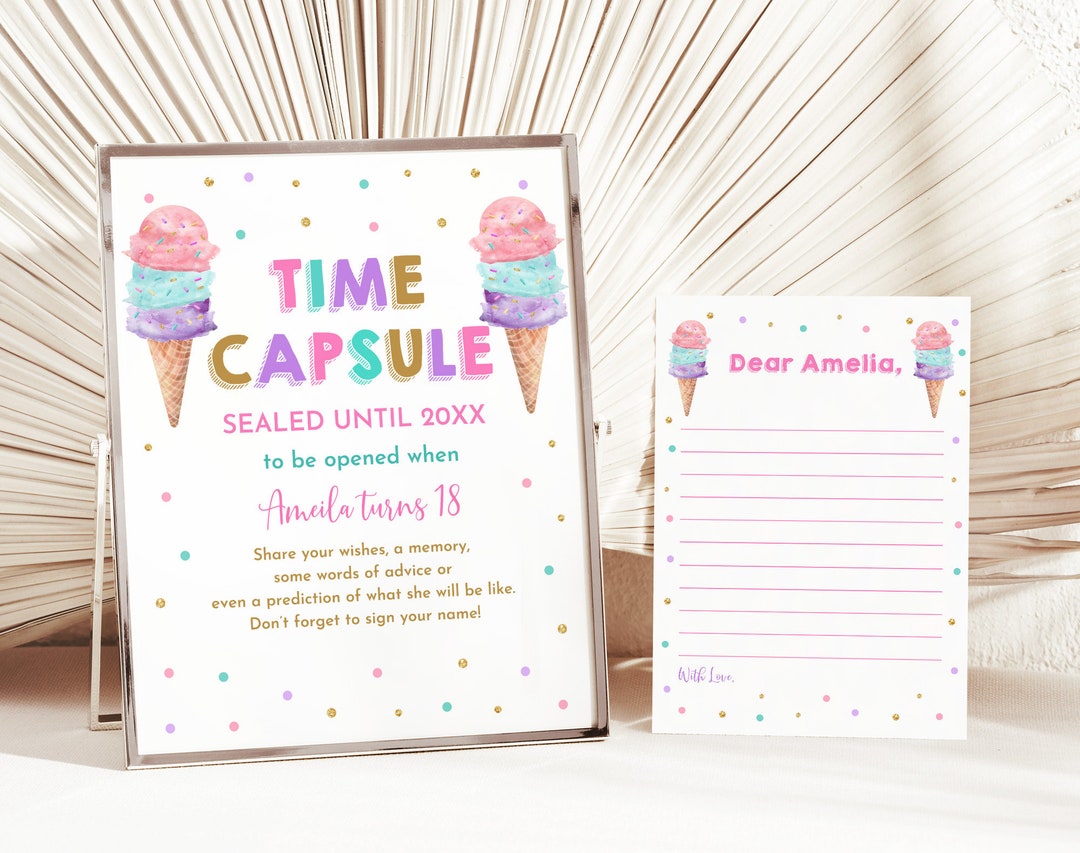 Editable Ice Cream Time Capsule Sign Letter First Birthday Party Ice ...