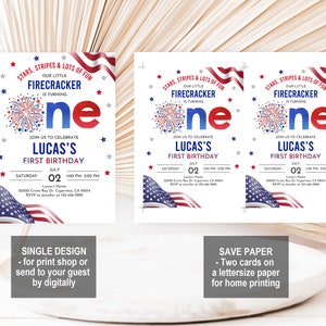 Little Firecracker Birthday Invitation 4th of July Invite Independence ...