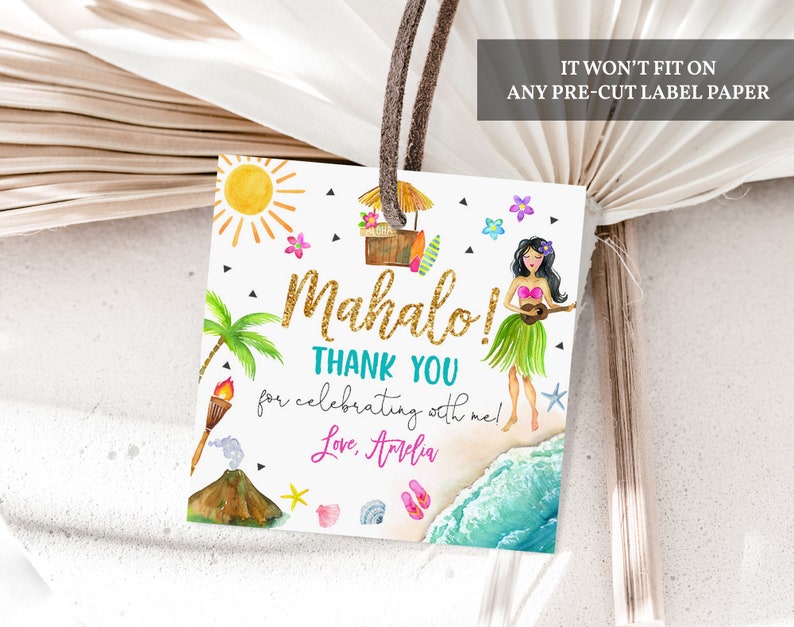 Hawaiian Party Thank You Label Tropical Birthday Gift Tag - Etsy