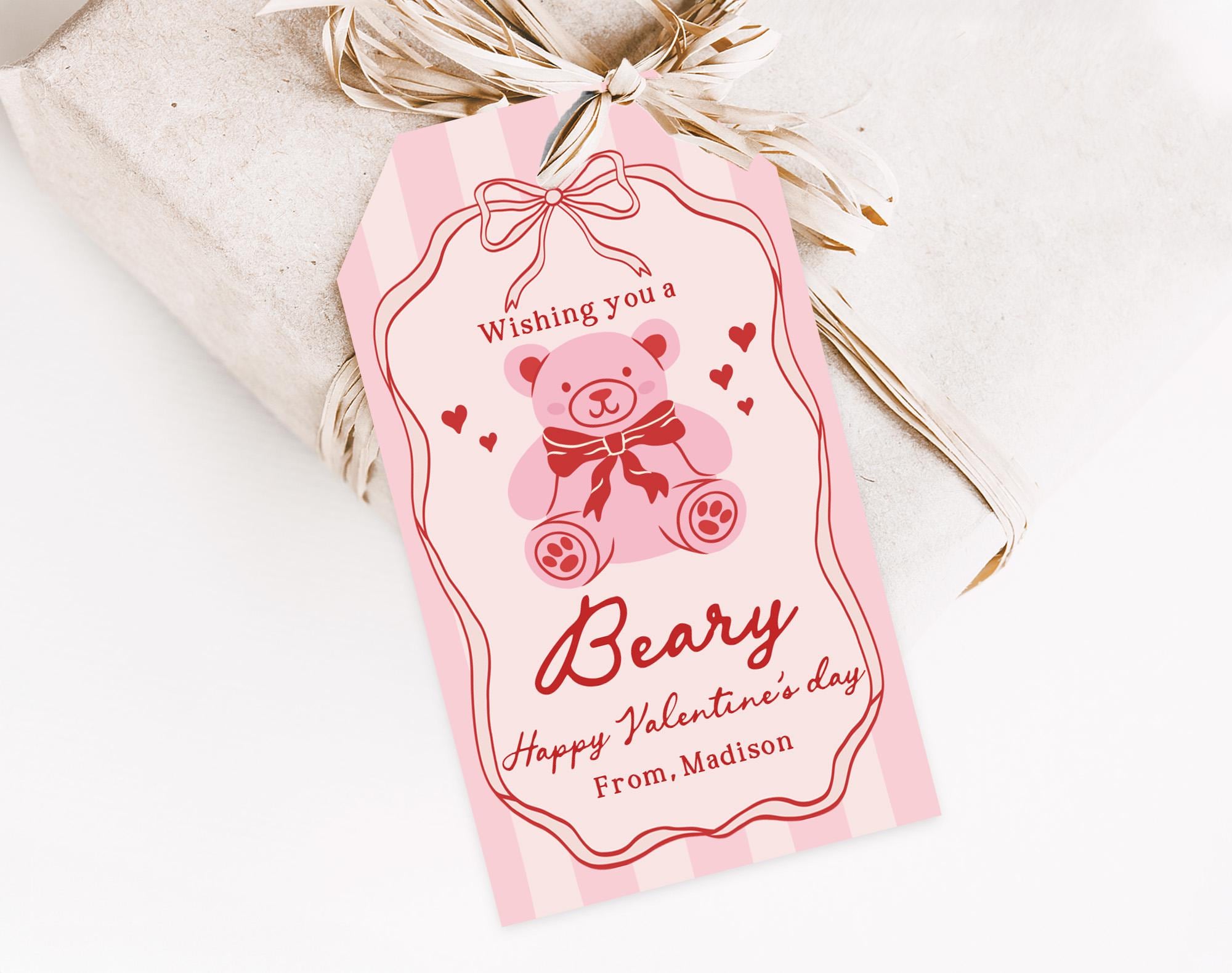 Valentine Bear Tags: Printable Candy Cards for School (editable Vat92 ...