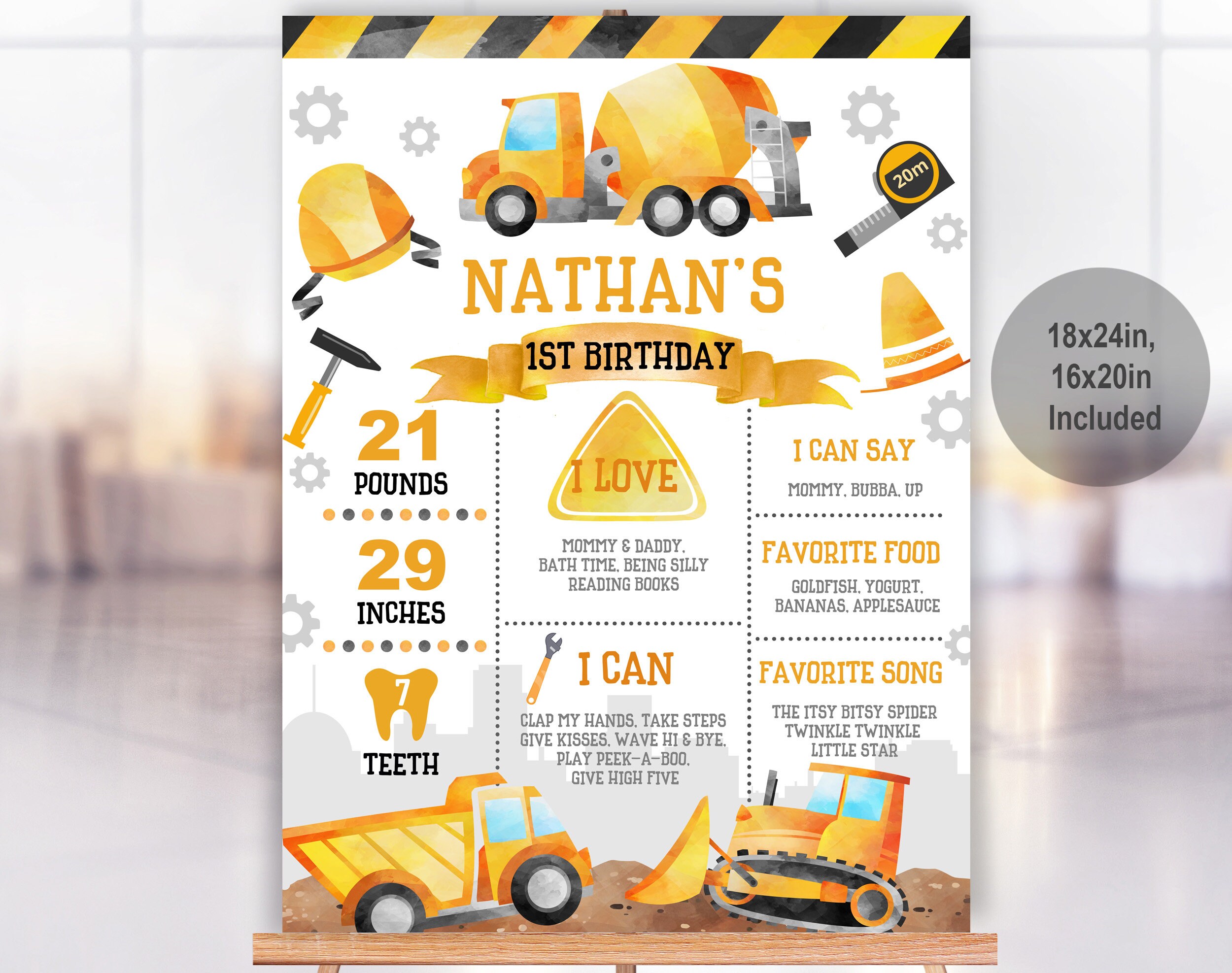 Construction Birthday Milestone Poster/ 1st Birthday Poster/ - Etsy