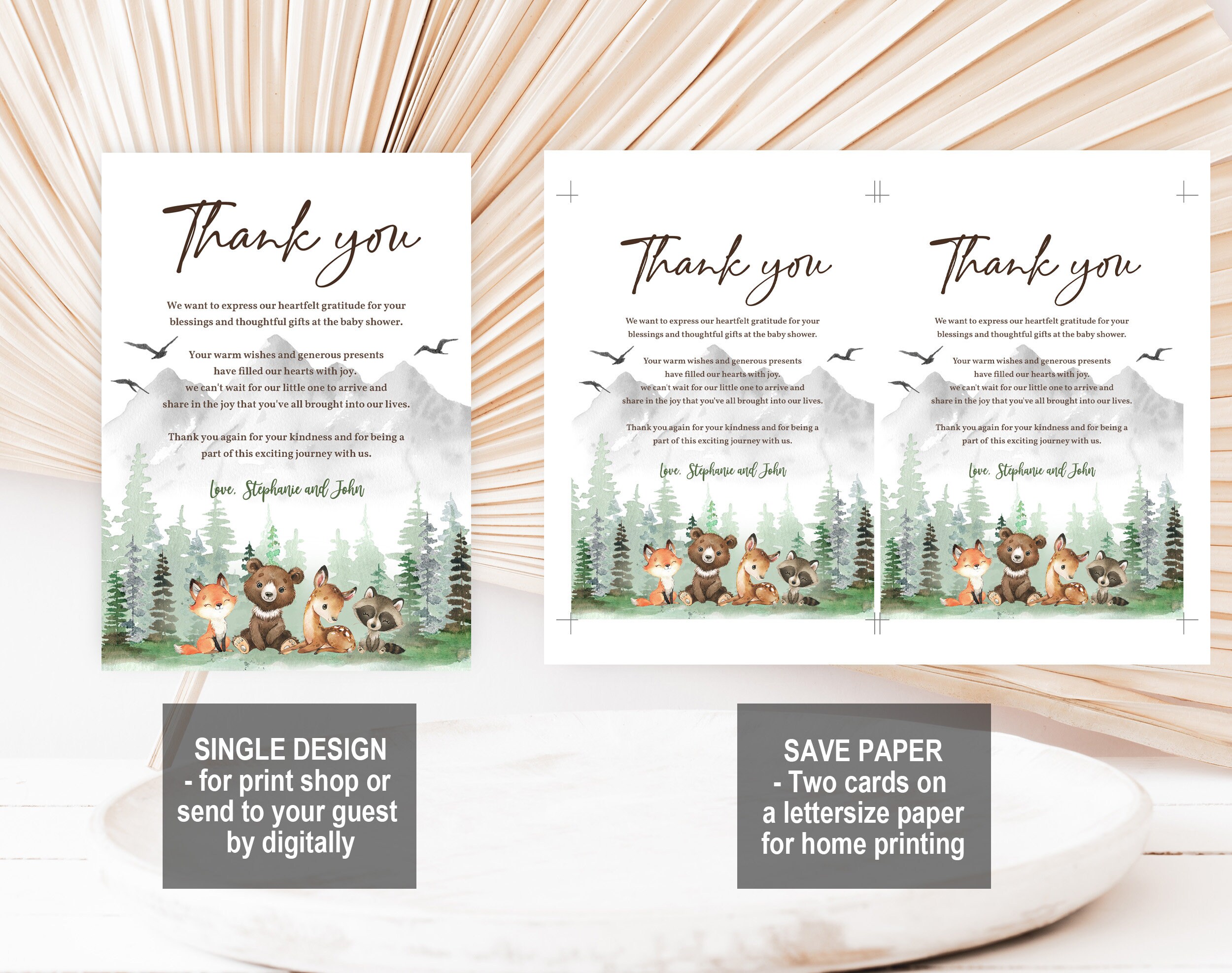 Woodland Animals Thank You Card: Adventure Baby Shower, Editable Bab194 ...