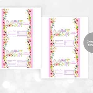 Bunny Candy Bar Wrapper Happy Easter Rabbit Chocolate Label Pink Floral ...