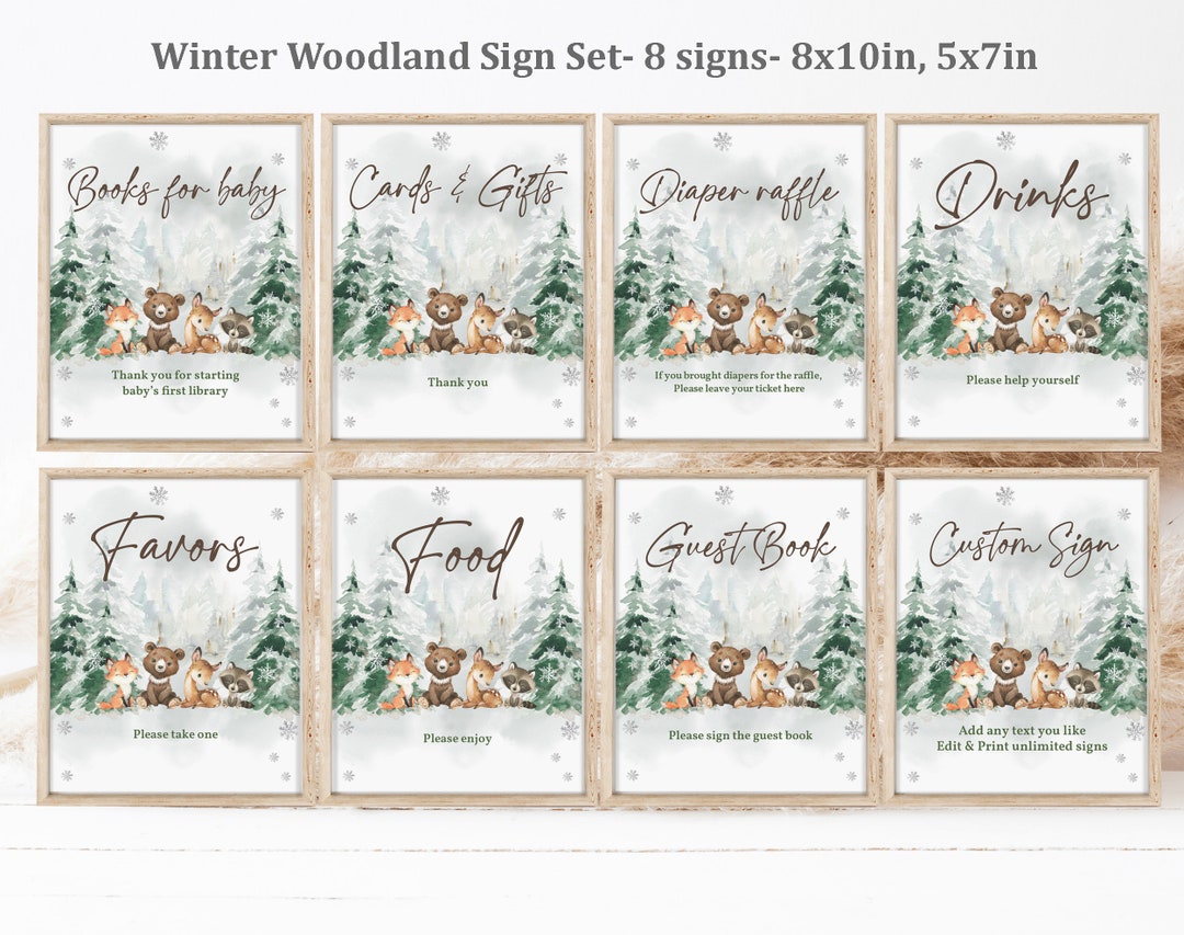 Baby Shower Signs: Winter Woodland Theme (editable Printable Bab232) - Etsy