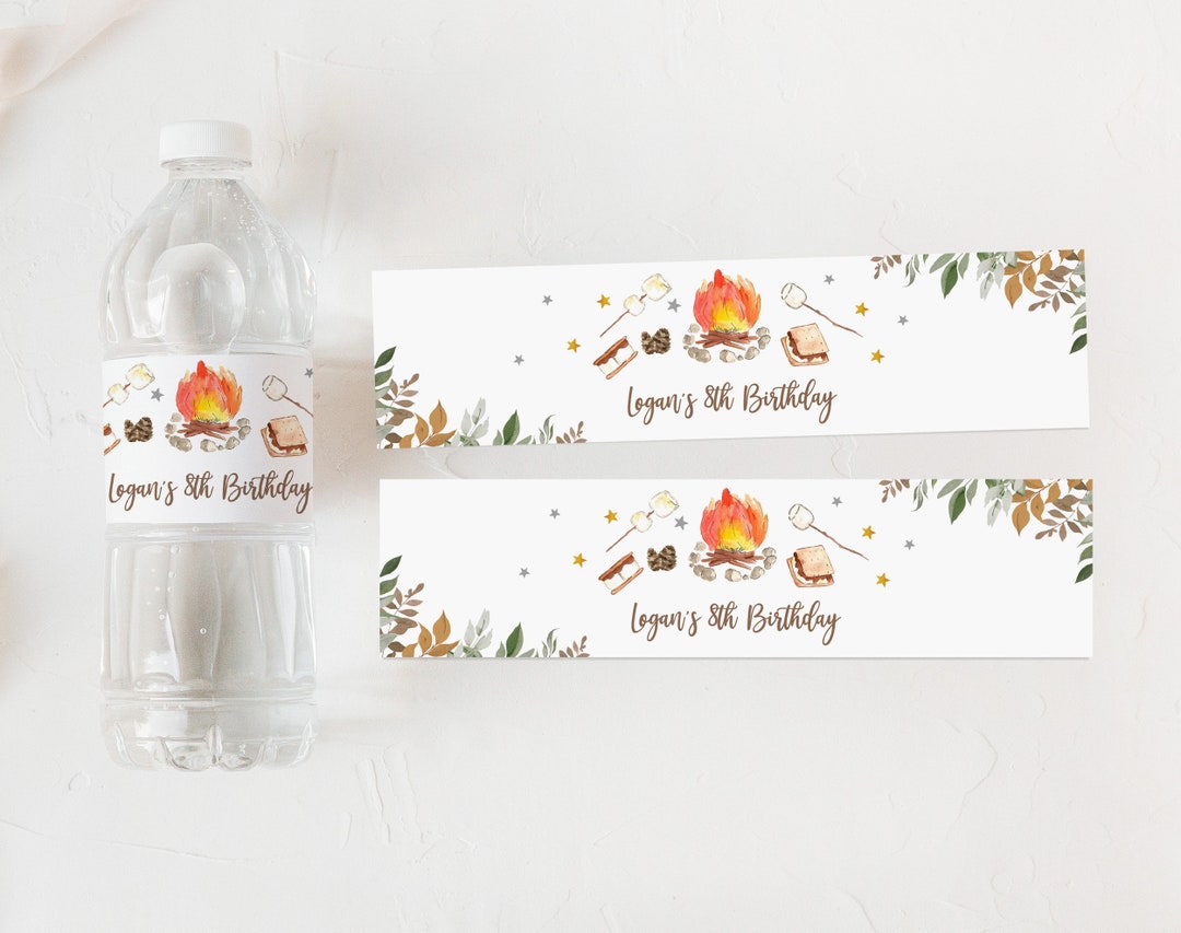 Editable S'more Birthday Water Bottle Label Fall Bonfire - Etsy