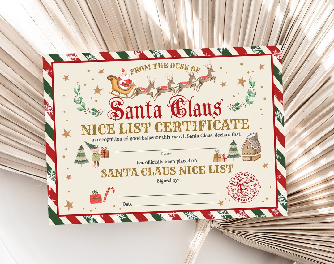 Christmas Nice List Certificate - Santa Claus Stocking Stuffer Chc2 - Etsy