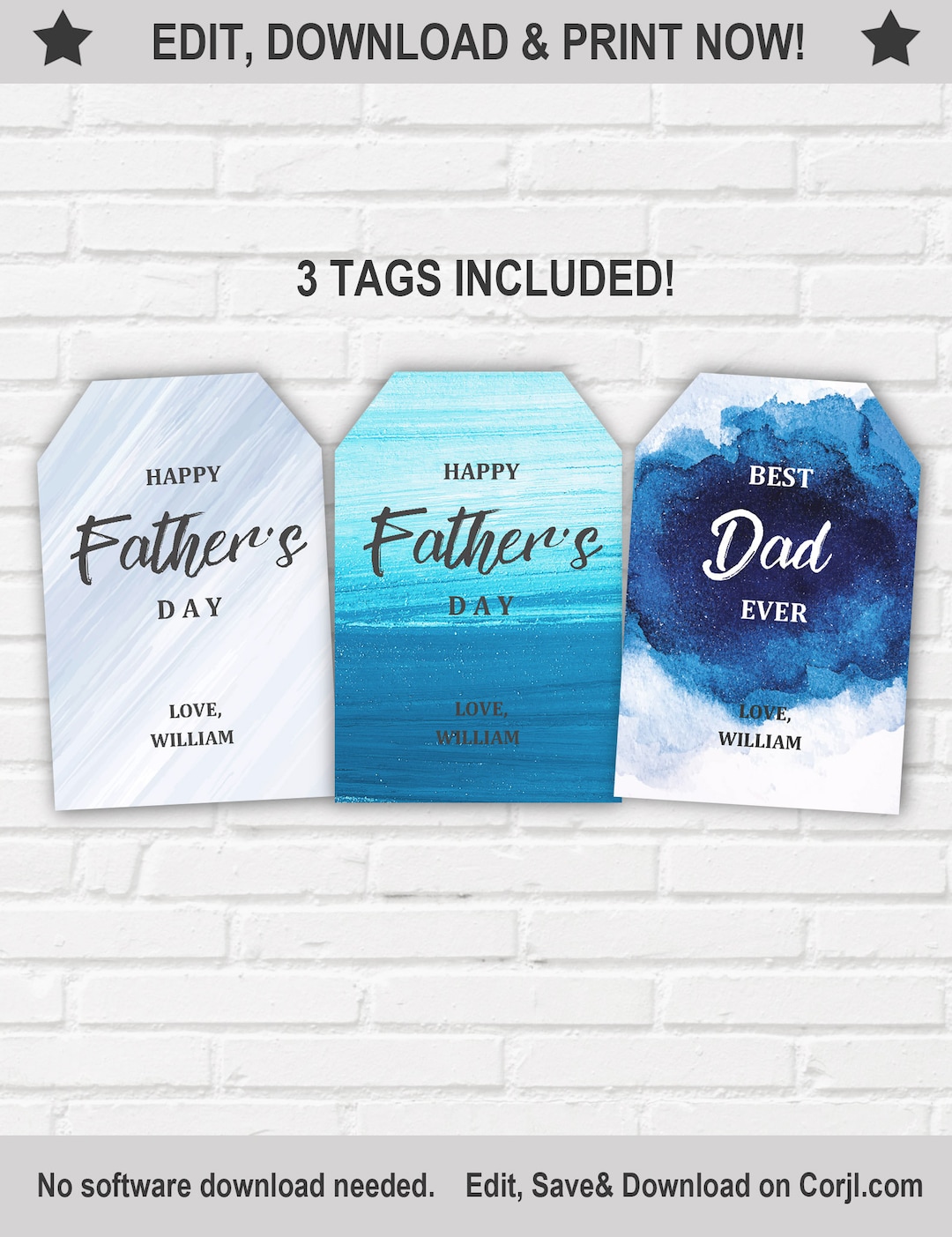 Fathers Day Tags 3 Designs Included Download EDITABLE Dad Gift Tag - Etsy