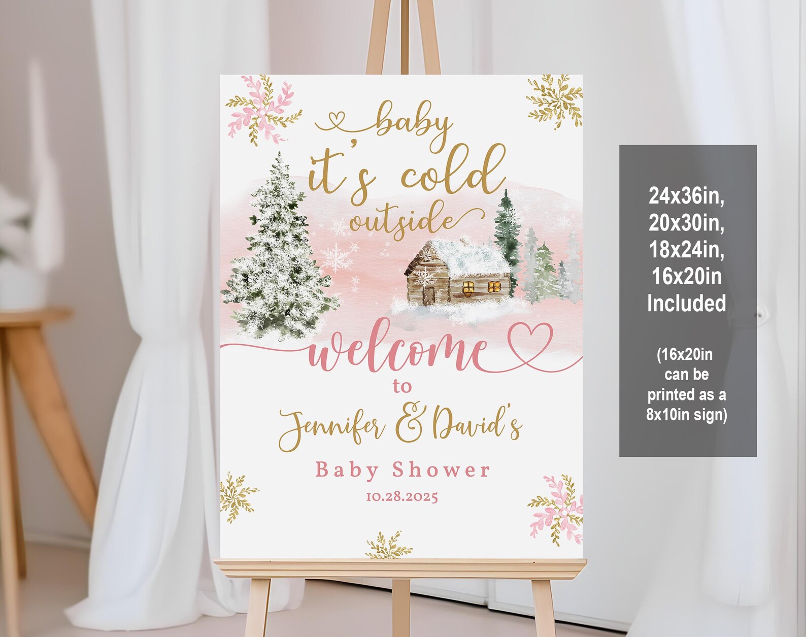 Baby Shower Welcome Sign: Winter Snowflake Design (editable Printable ...