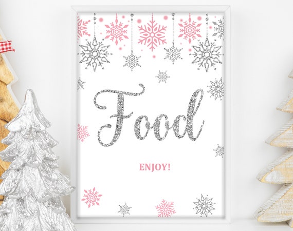 Winter Food Sign/ Pink Silver Snowflake Sign/ 5x7in 8x10in | Etsy