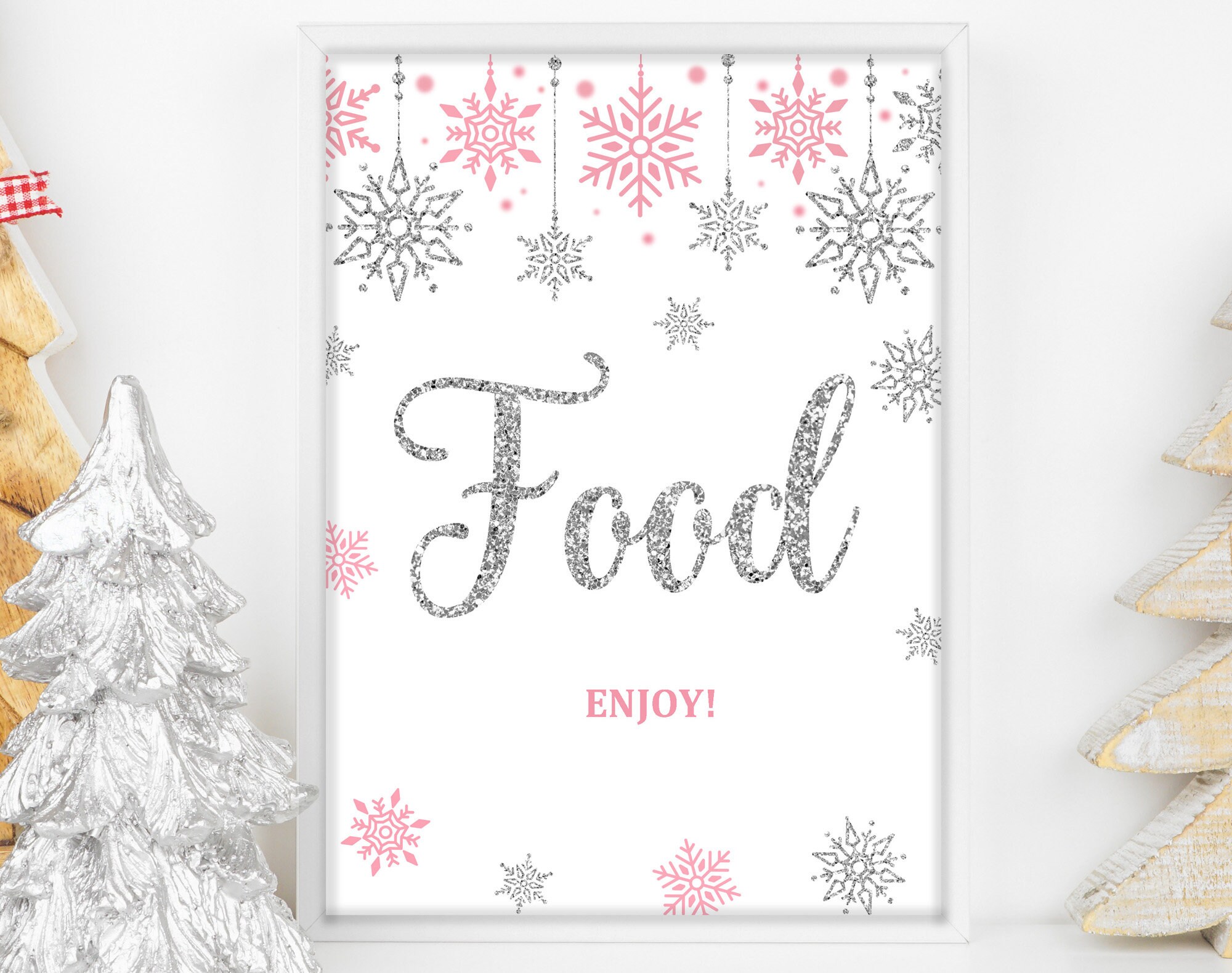Winter food sign/ Pink silver snowflake sign/ 5x7in 8x10in | Etsy
