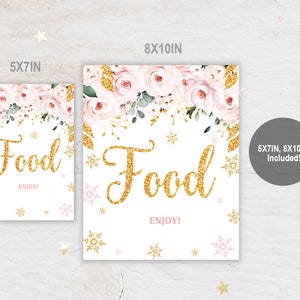 Winter Food Sign Pink Floral Gold Snowflake Sign 5x7in, 8x10in Included ...